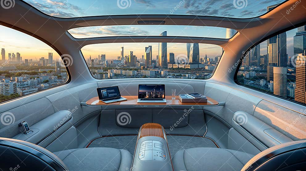 Interior of an Autonomous Car, Concept of Mobility of the Future Stock ...