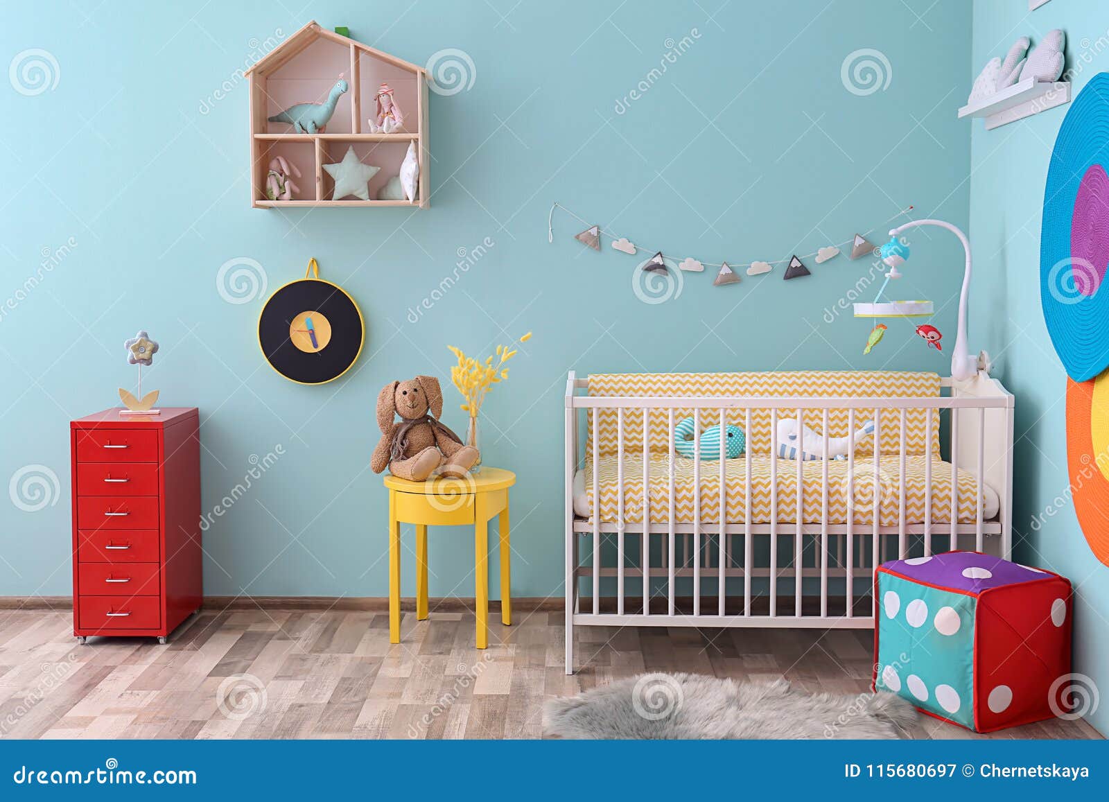 Interior of Baby Room with Crib Stock Image - Image of indoors, girl ...