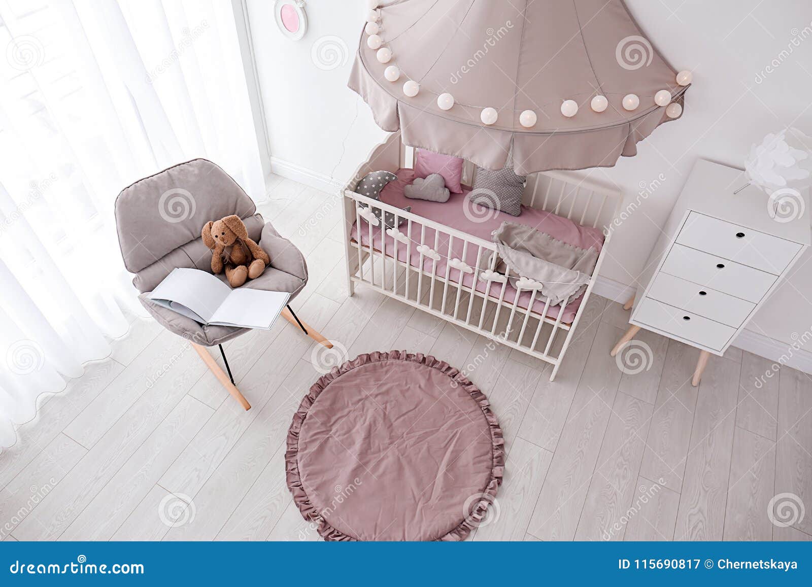 Interior of Baby Room with Crib Stock Image - Image of crib, girl ...