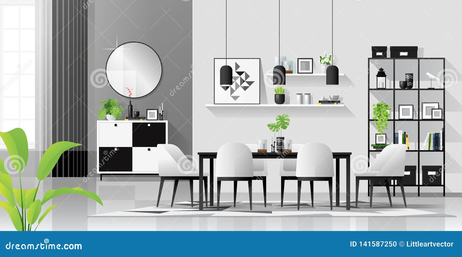 Interior Background with Modern Black and White Dining Room in ... Interior Background with Modern Black and White Dining Room in ...