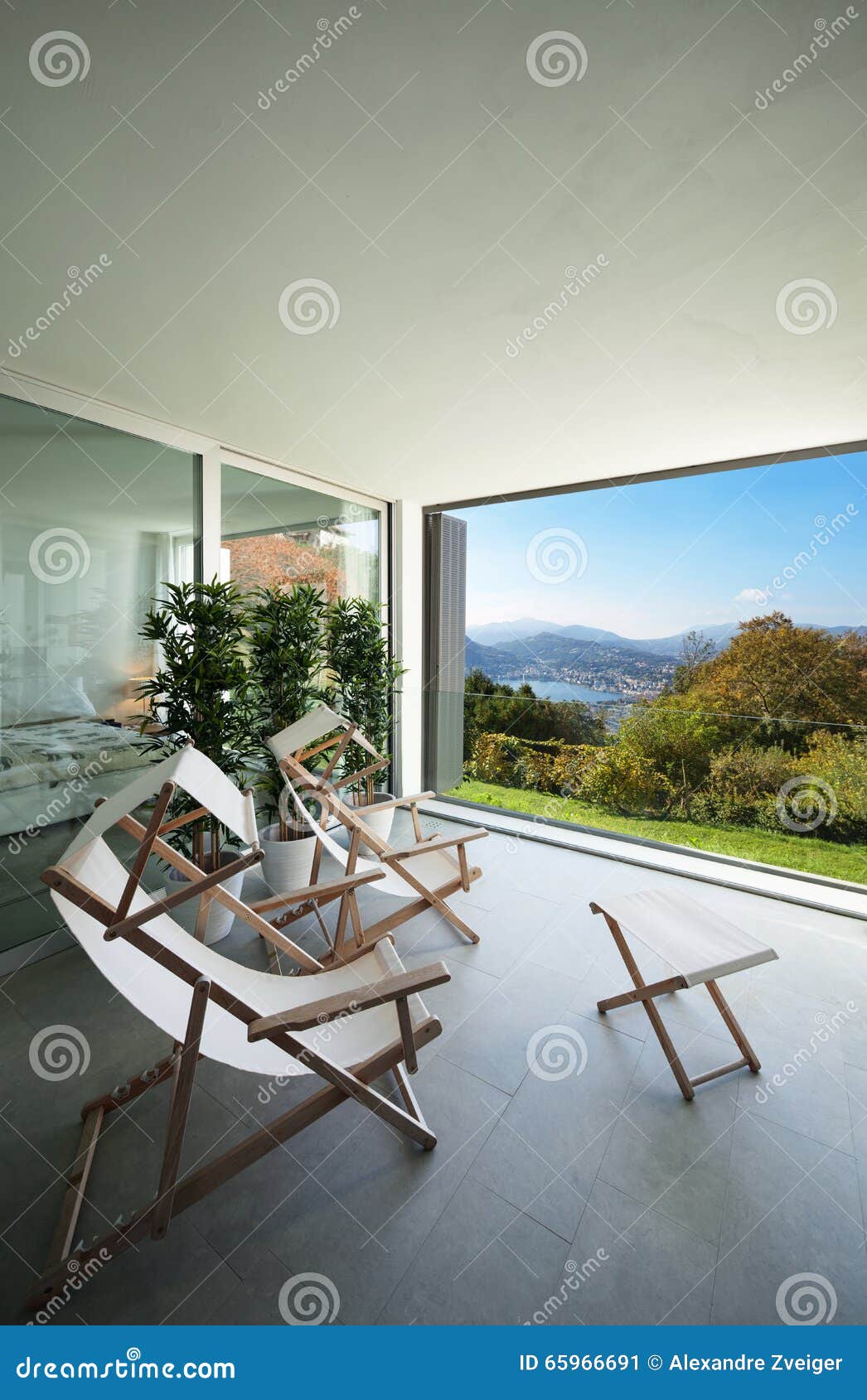 Interior, Balcony Overlooking the Lake Stock Image - Image of empty ...