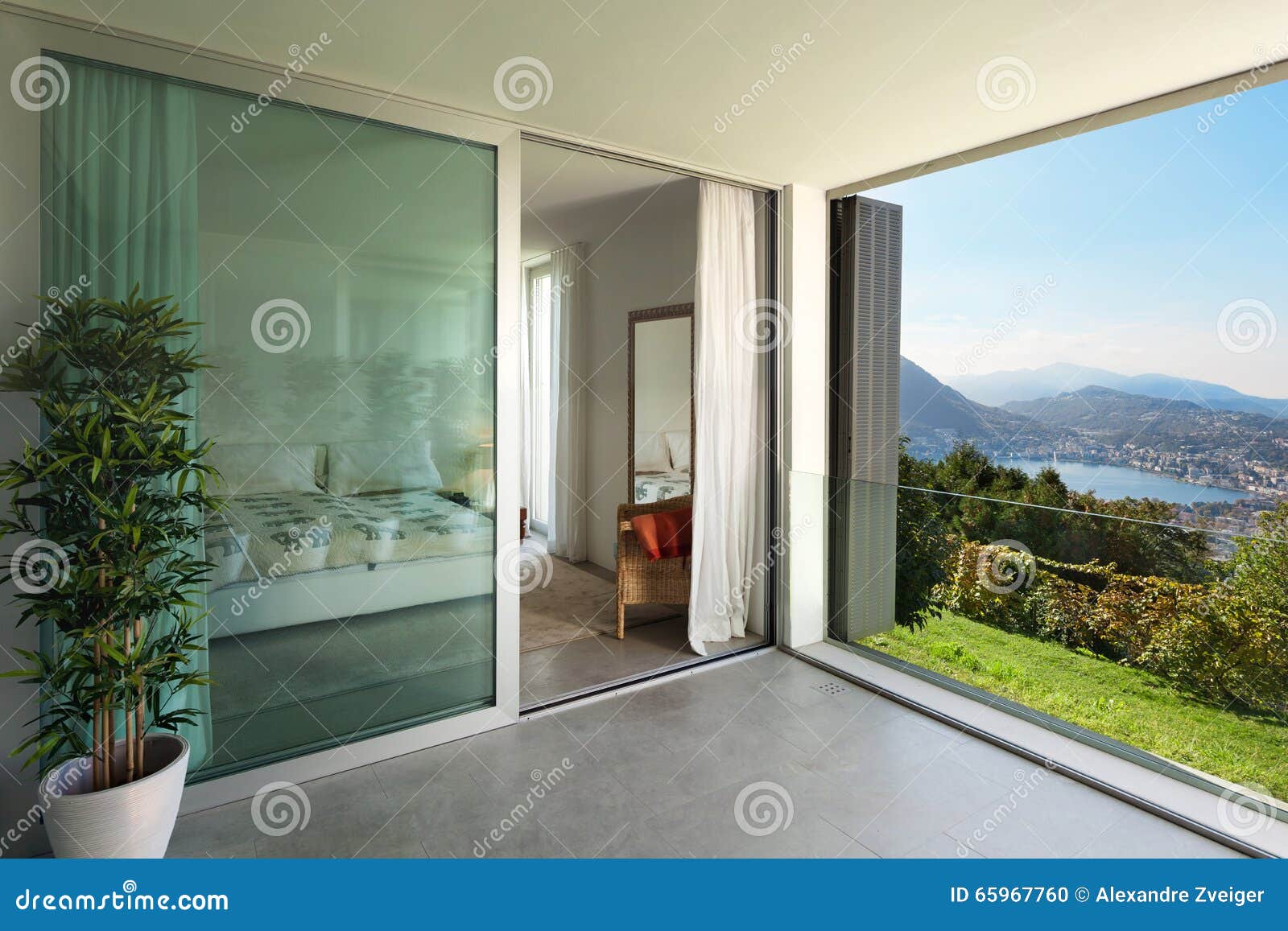 Interior, Balcony Overlooking the Lake Stock Photo - Image of cement ...