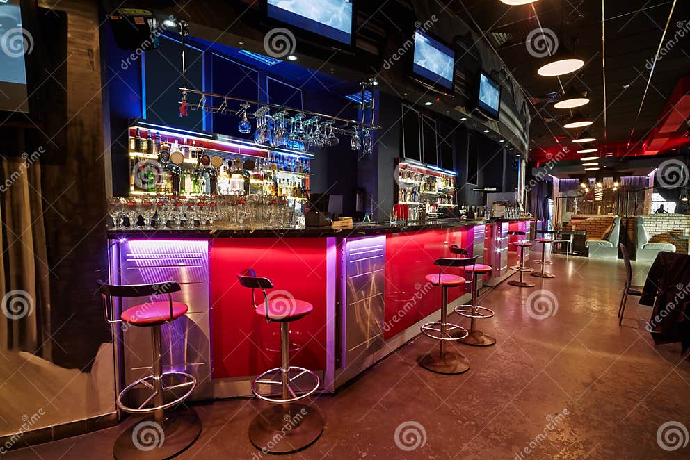 Interior of Bar in Dimmed Light Stock Image - Image of floor, ceiling ...
