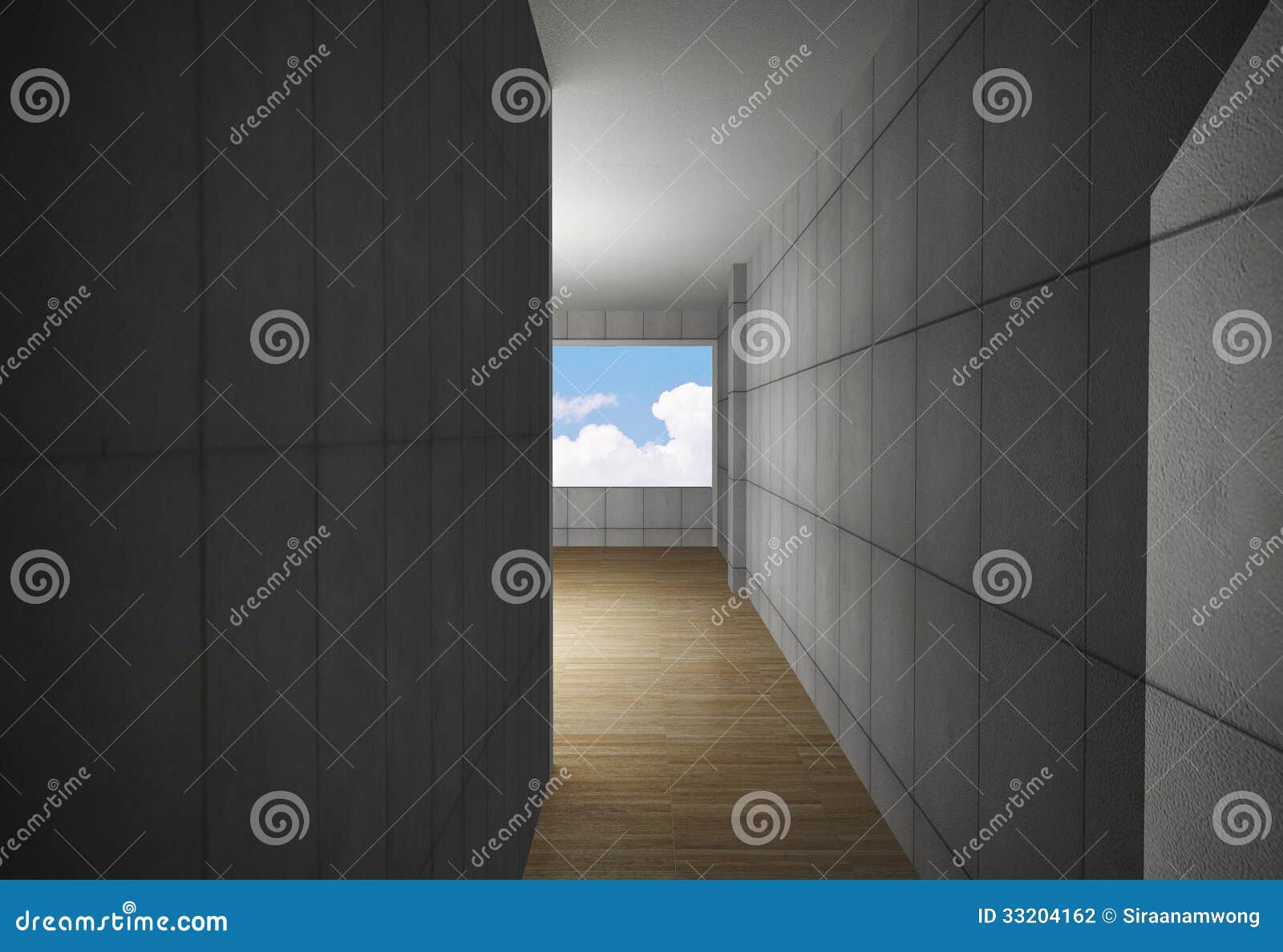 Interior with Bare Concrete Wall and Wood Floor Stock Illustration ...