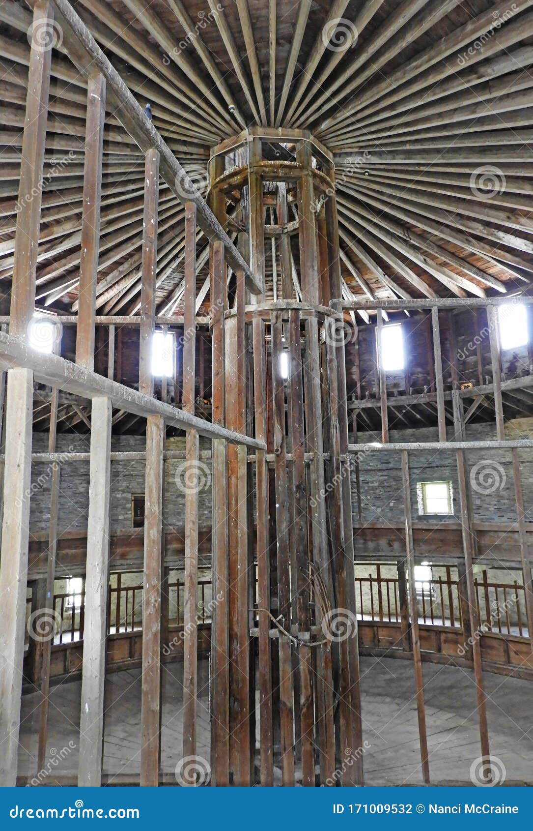 Hancock Shaker Village Interior Round Barn Framework Vertical Stock ...