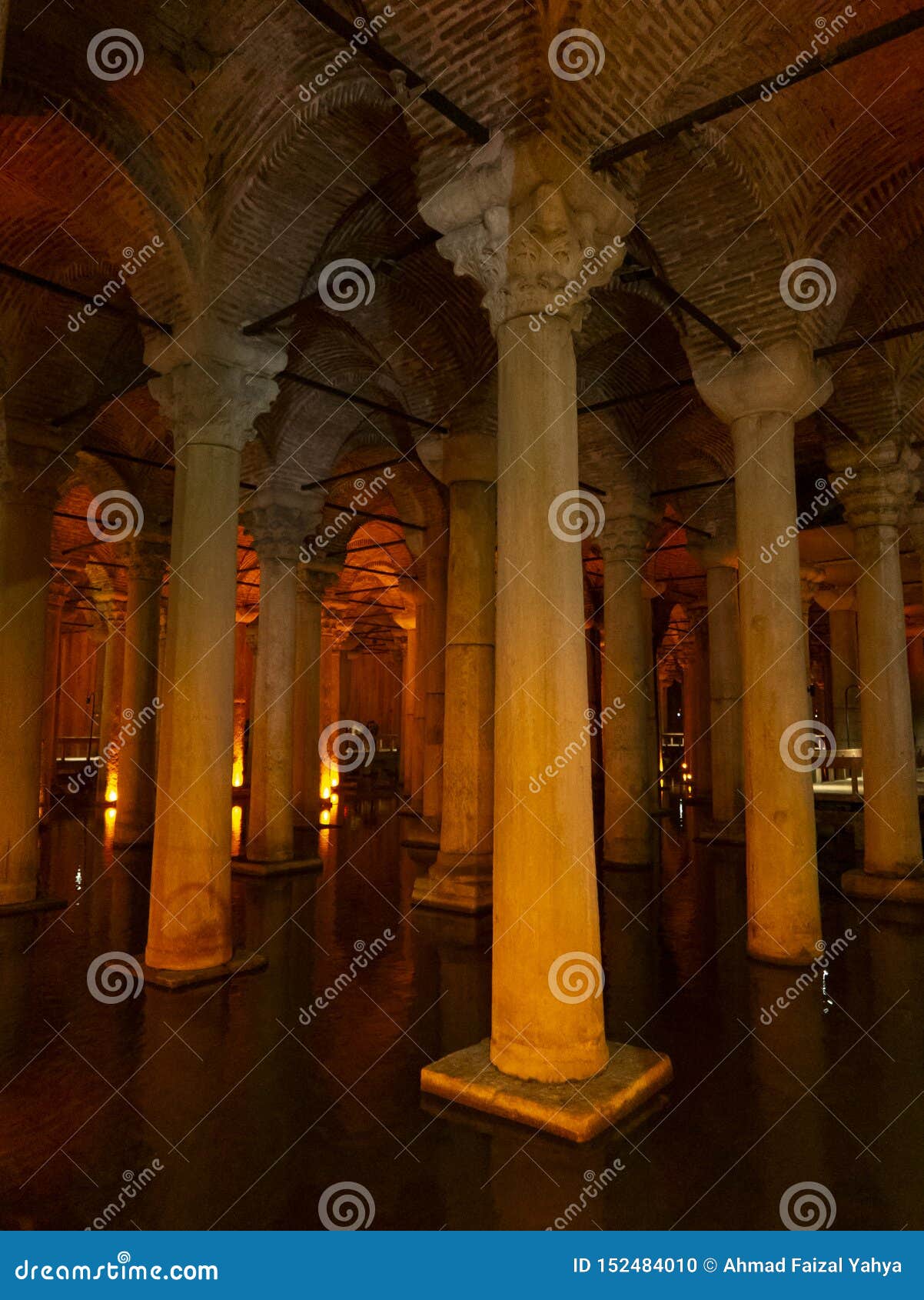 Interior of Basilica Cistern Illuminated with Orange Colored Lights ...