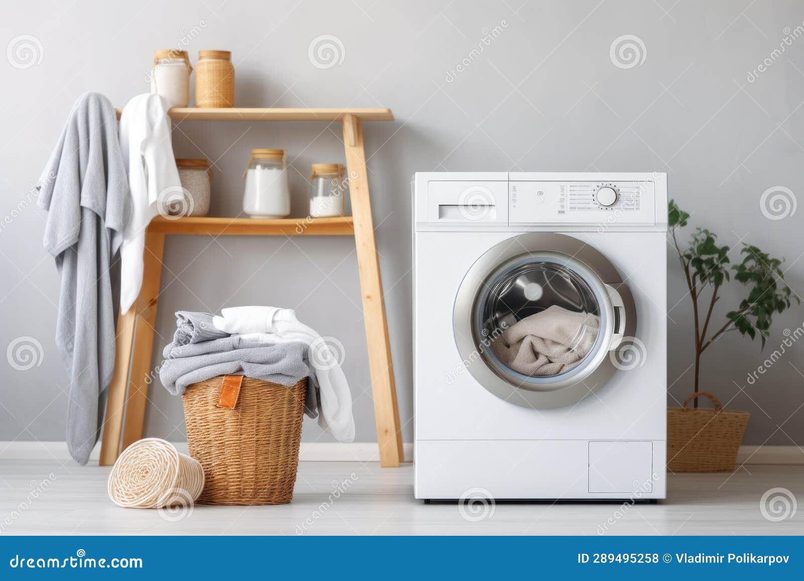 The Interior of the Bath with a Washing Machine Stock Photo - Image of ...
