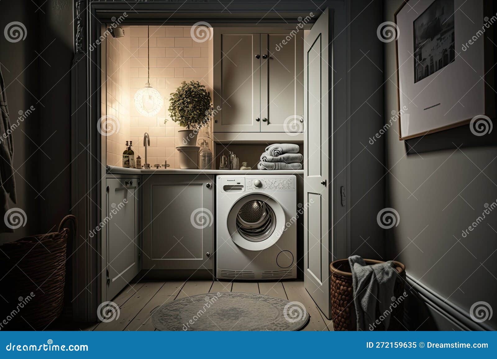 Interior of Bathroom with Modern Washing Machine. Illustration AI ...