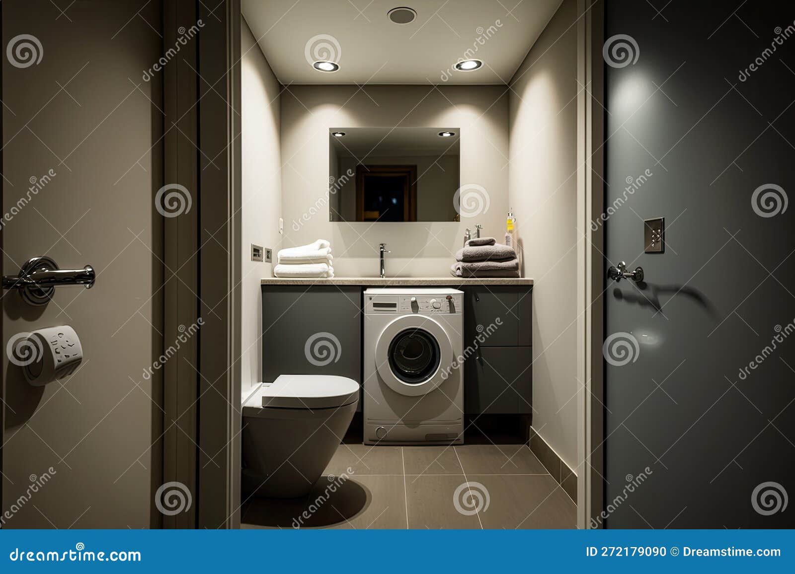 Interior of Bathroom with Modern Washing Machine. Illustration AI ...