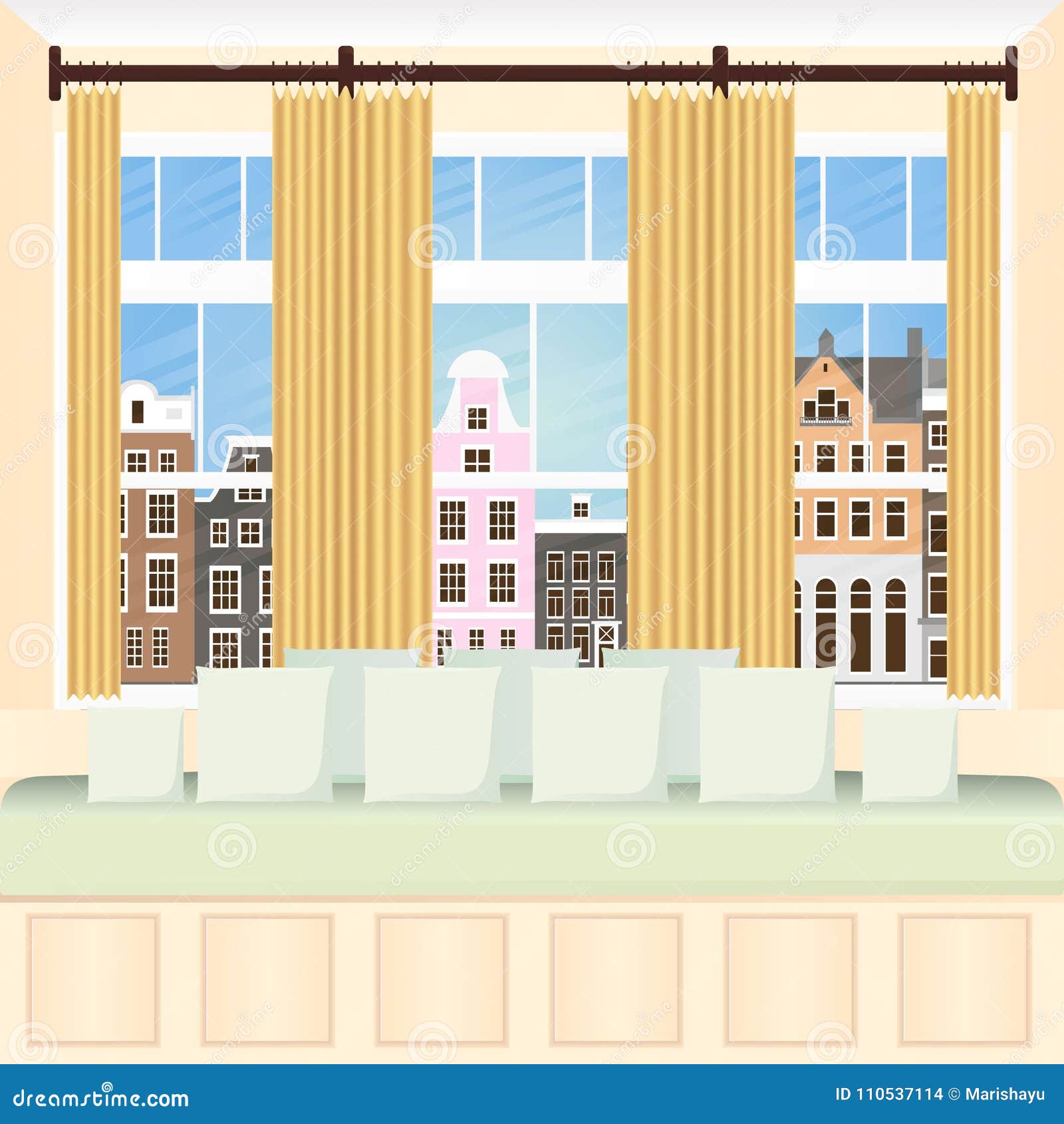 Interior of the bay window stock vector. Illustration of rest - 110537114