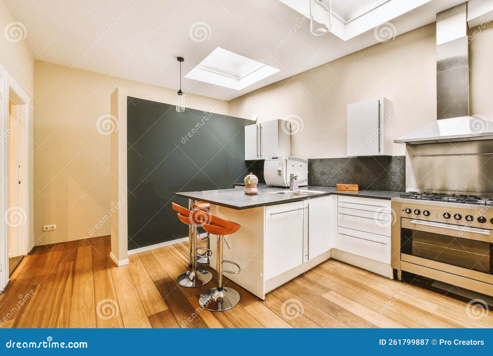 Bright and Modern Kitchen Design Stock Image - Image of residential ...