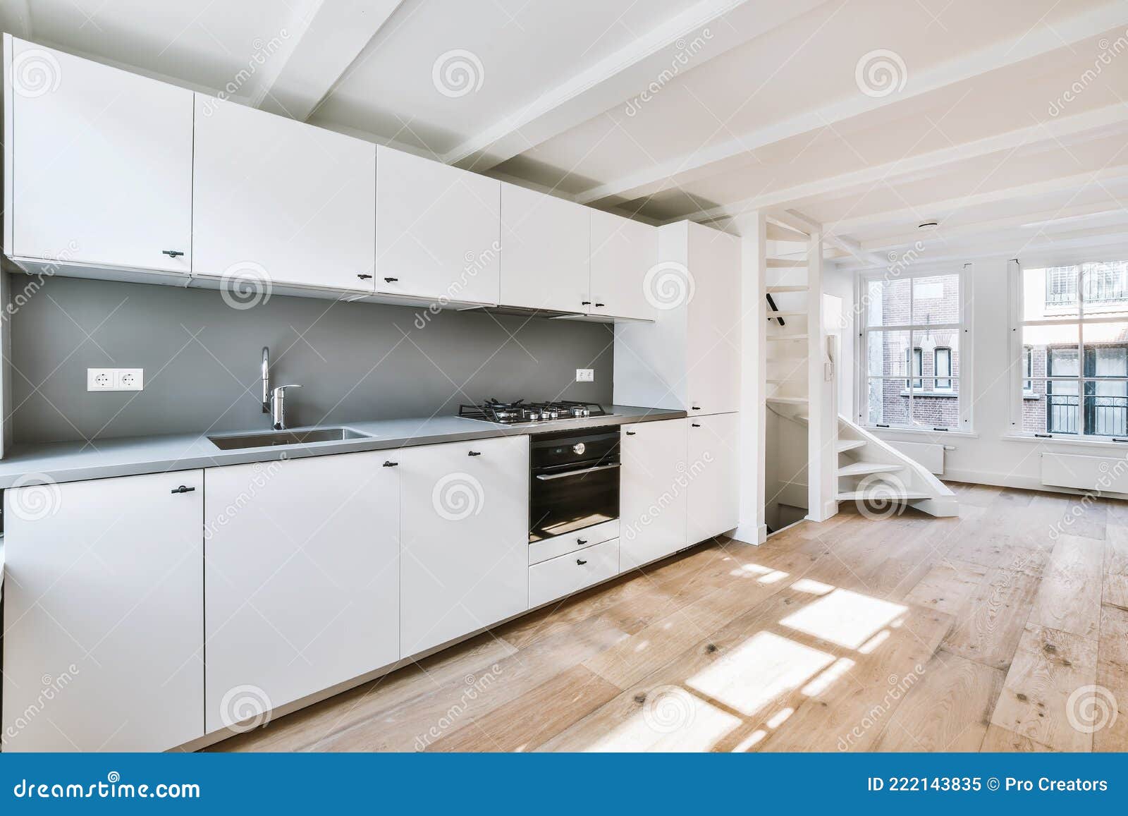 Beautiful kitchen design stock image. Image of house - 222143835