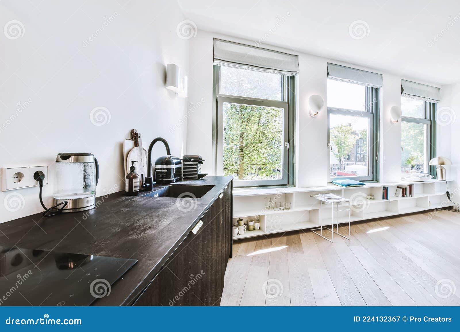 Beautiful kitchen design stock image. Image of luxurious - 224132367