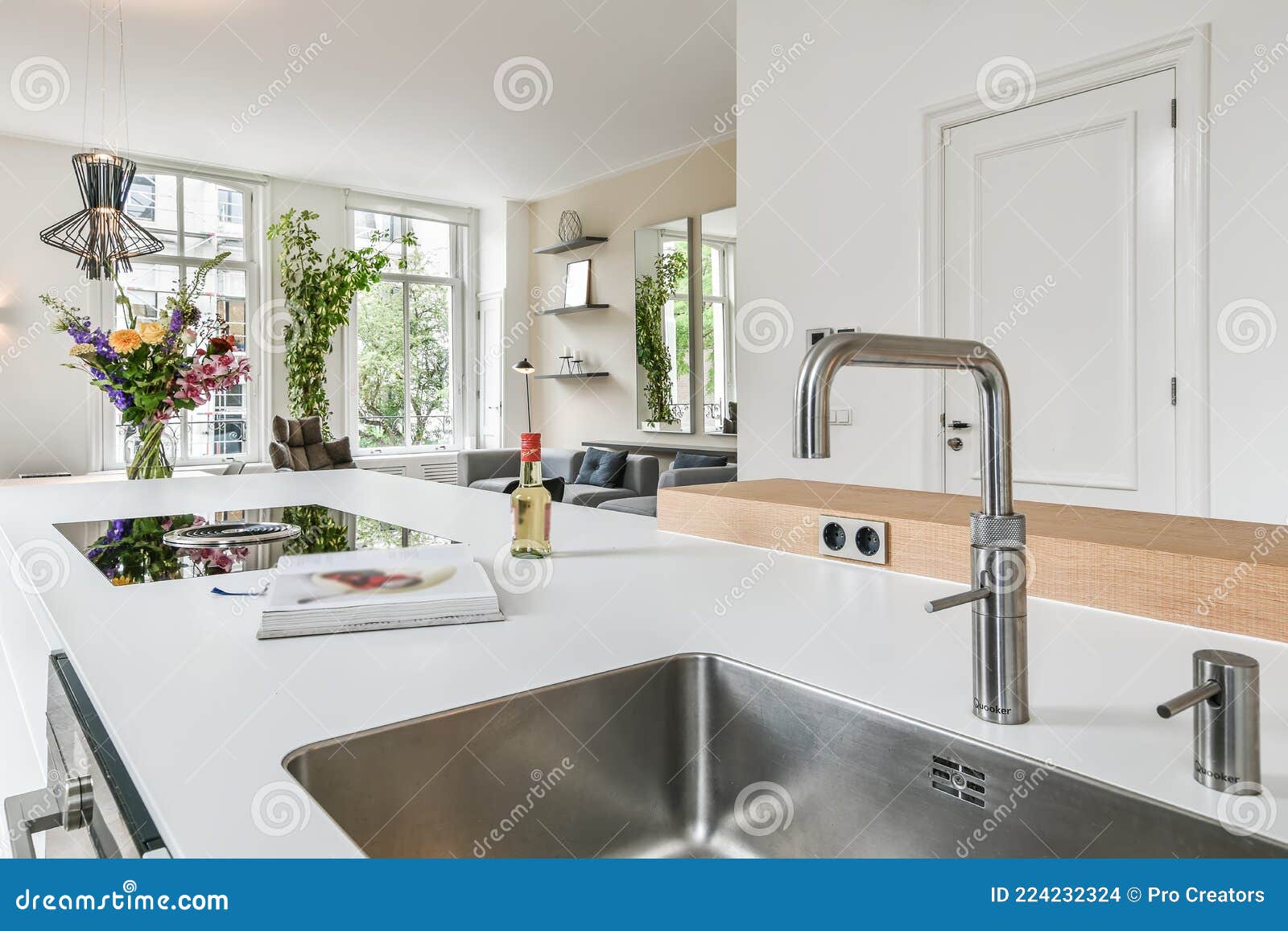 Beautiful kitchen design stock photo. Image of house - 224232324