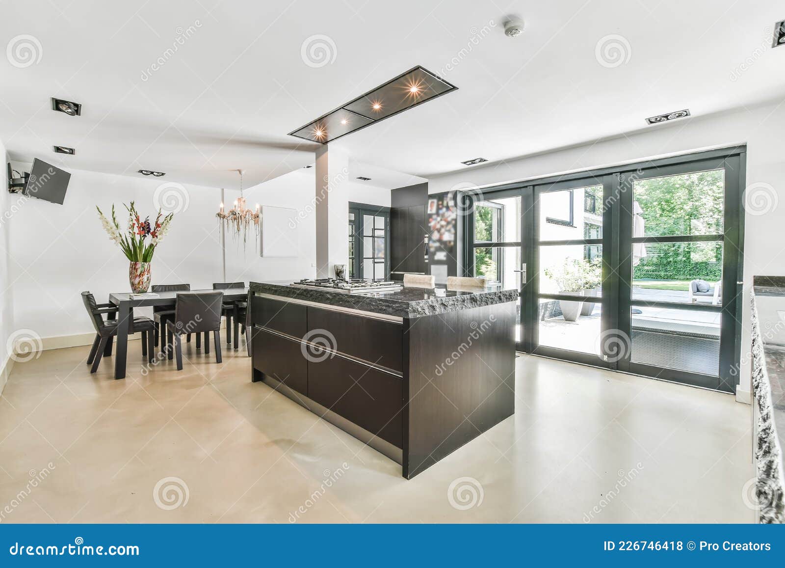 Beautiful kitchen design stock photo. Image of wealth - 226746418