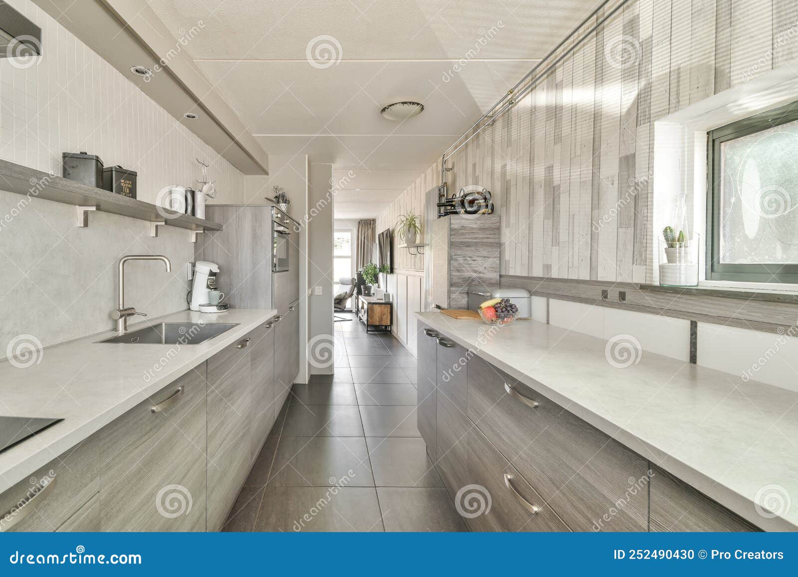 Bright and Modern Kitchen Design Stock Photo - Image of spacious ...