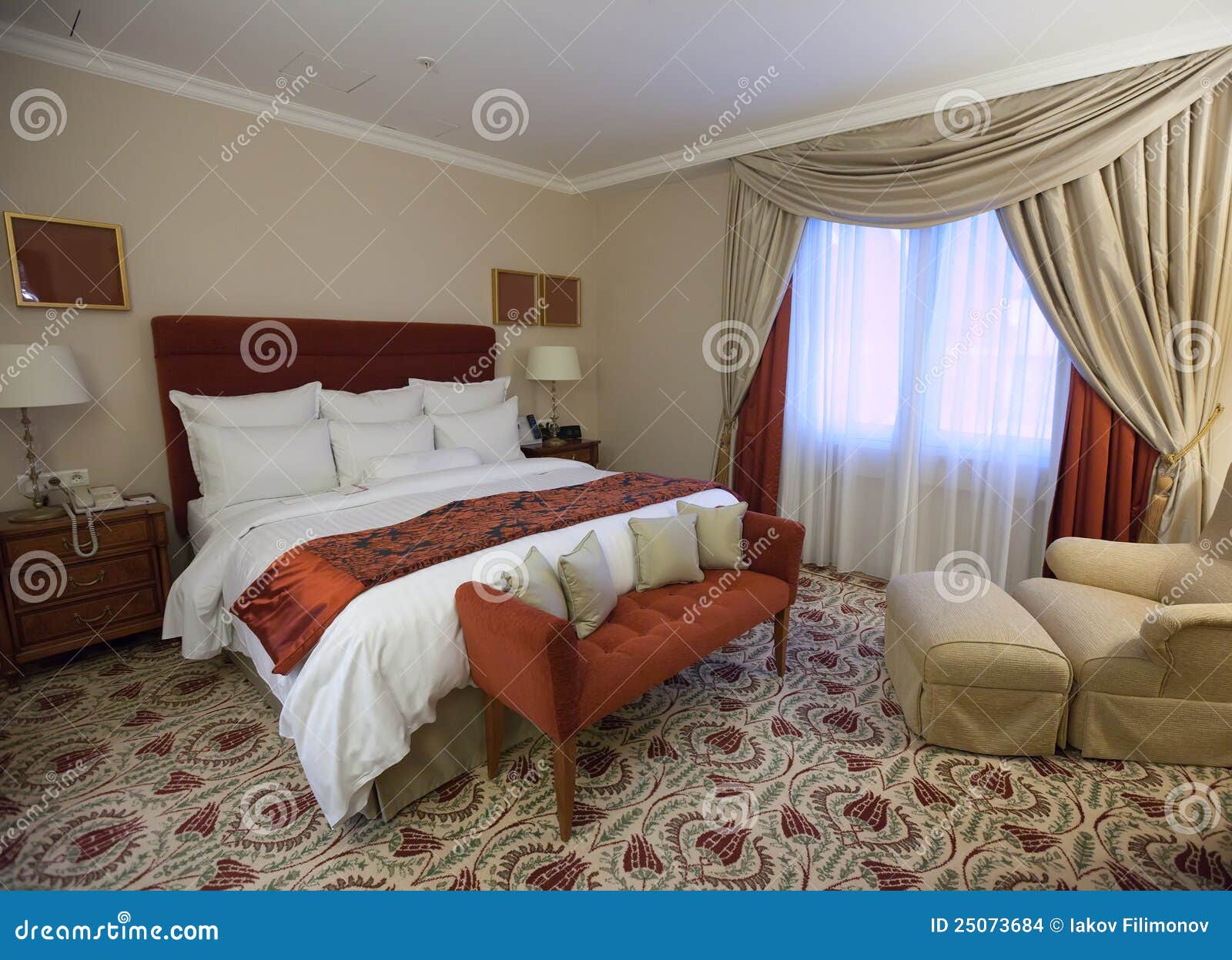 Interior of bedroom stock photo. Image of comfortable - 25073684