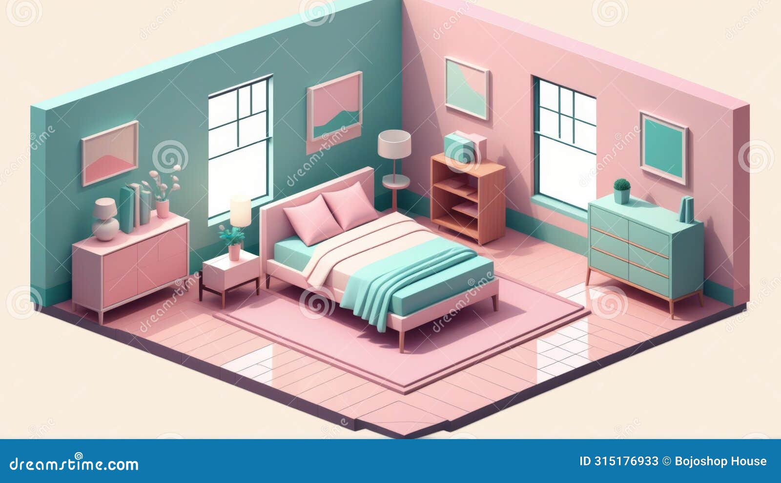 Interior of a Bedroom in Isometric View. 3D Rendering Stock ...