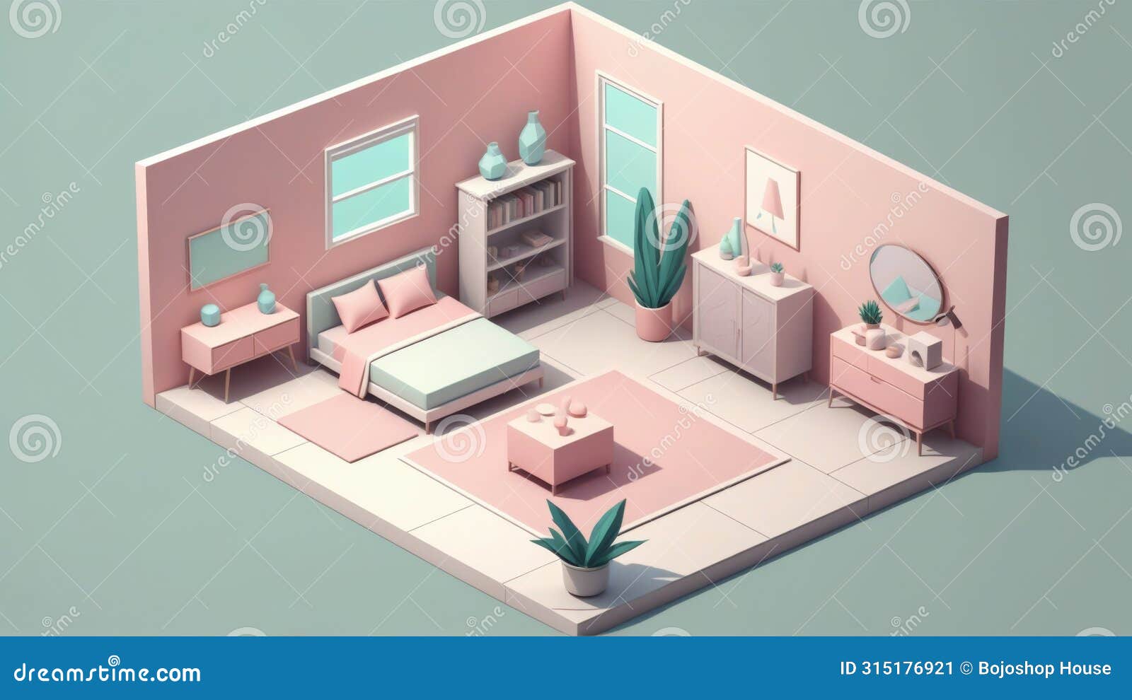 Interior of a Bedroom in Isometric View. 3D Rendering Stock ...