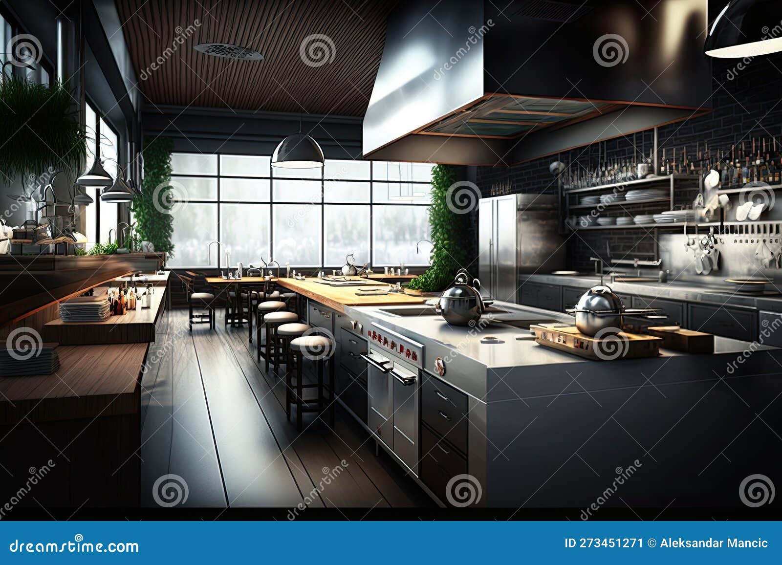 Modern restaurant kitchen stock illustration. Illustration of clean ...