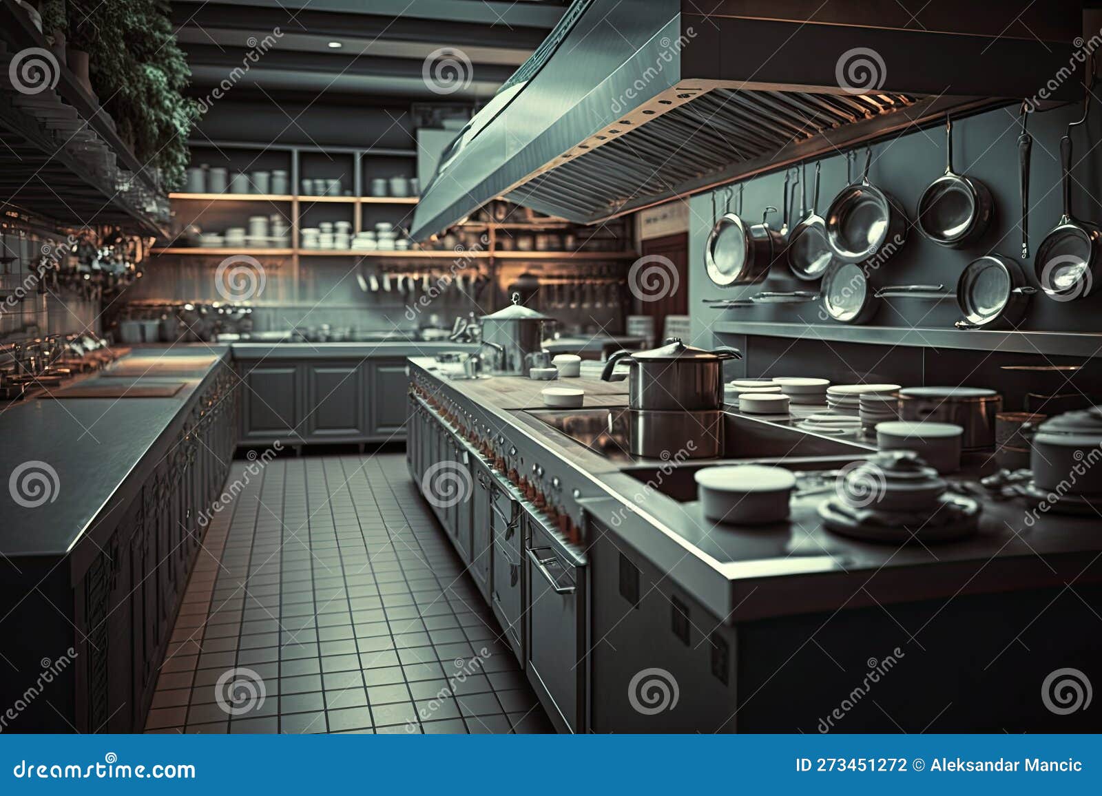 Modern restaurant kitchen stock illustration. Illustration of eatery ...