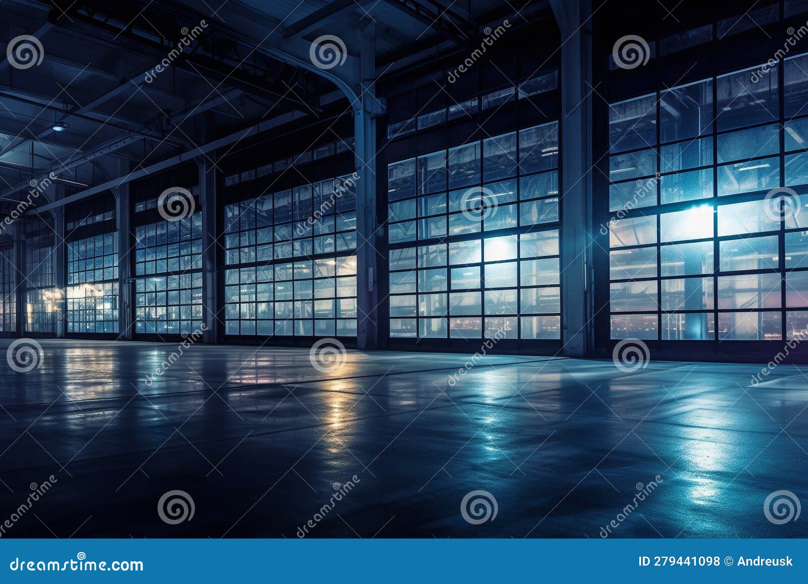 Interior Big Warehouse with Windows at Night, AI Generative Stock ...