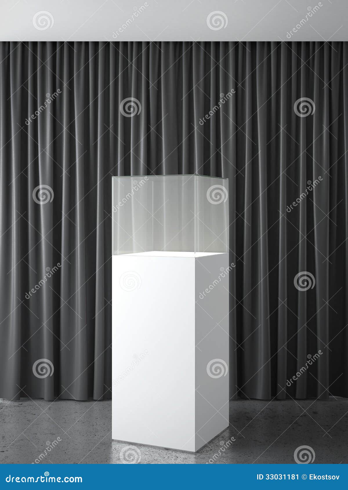 Interior with Black Curtains and Glass Showcase Stock Illustration ...