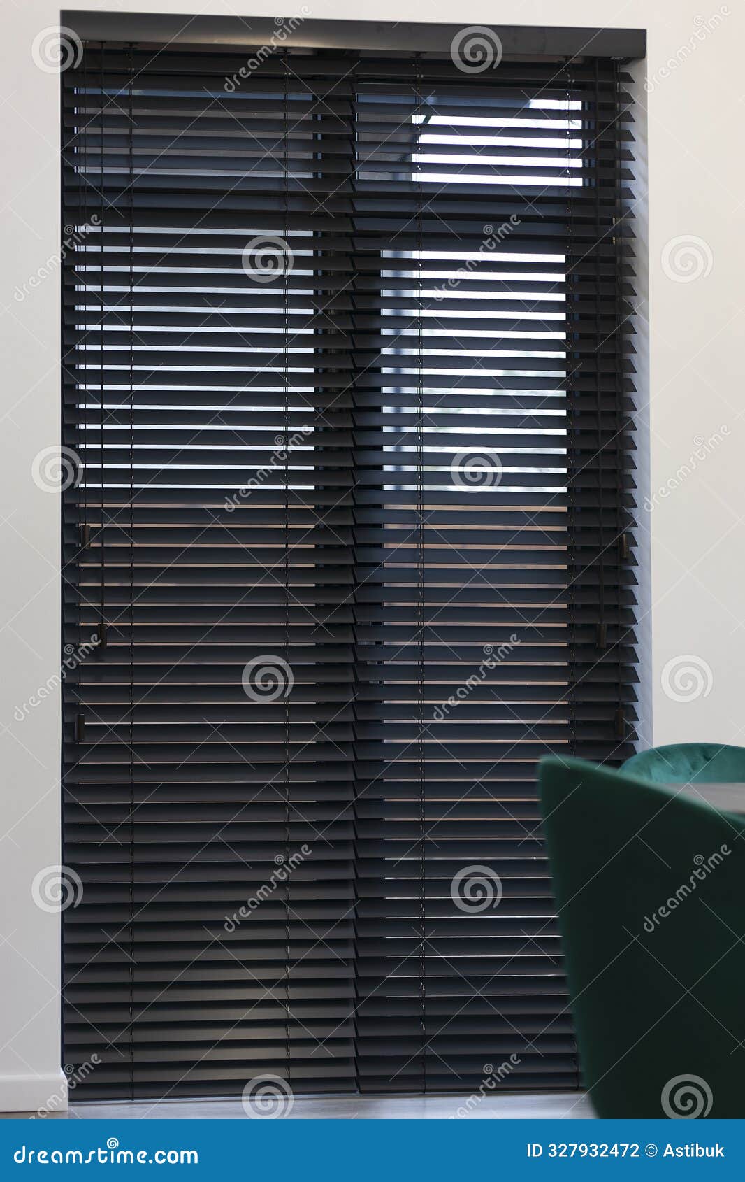 Interior with Black Wooden Blinds on Full Height Window Stock Photo ...