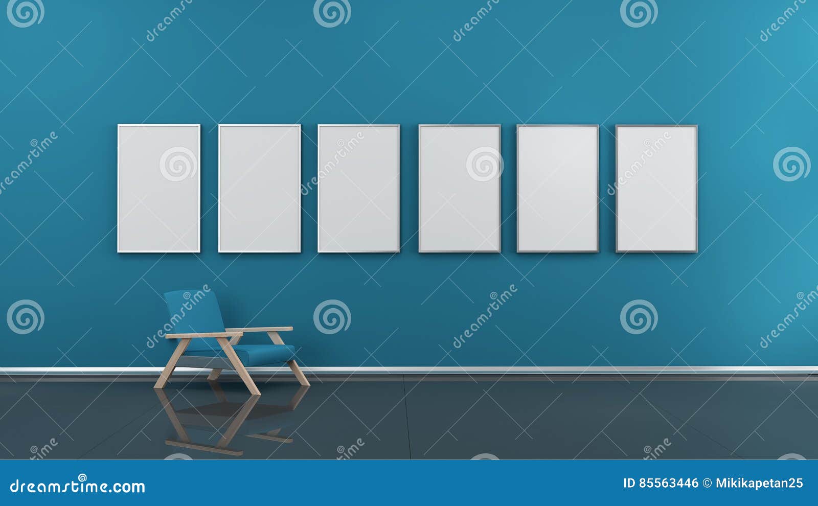 Interior with Blank Picture Frames 3d Render Stock Illustration ...