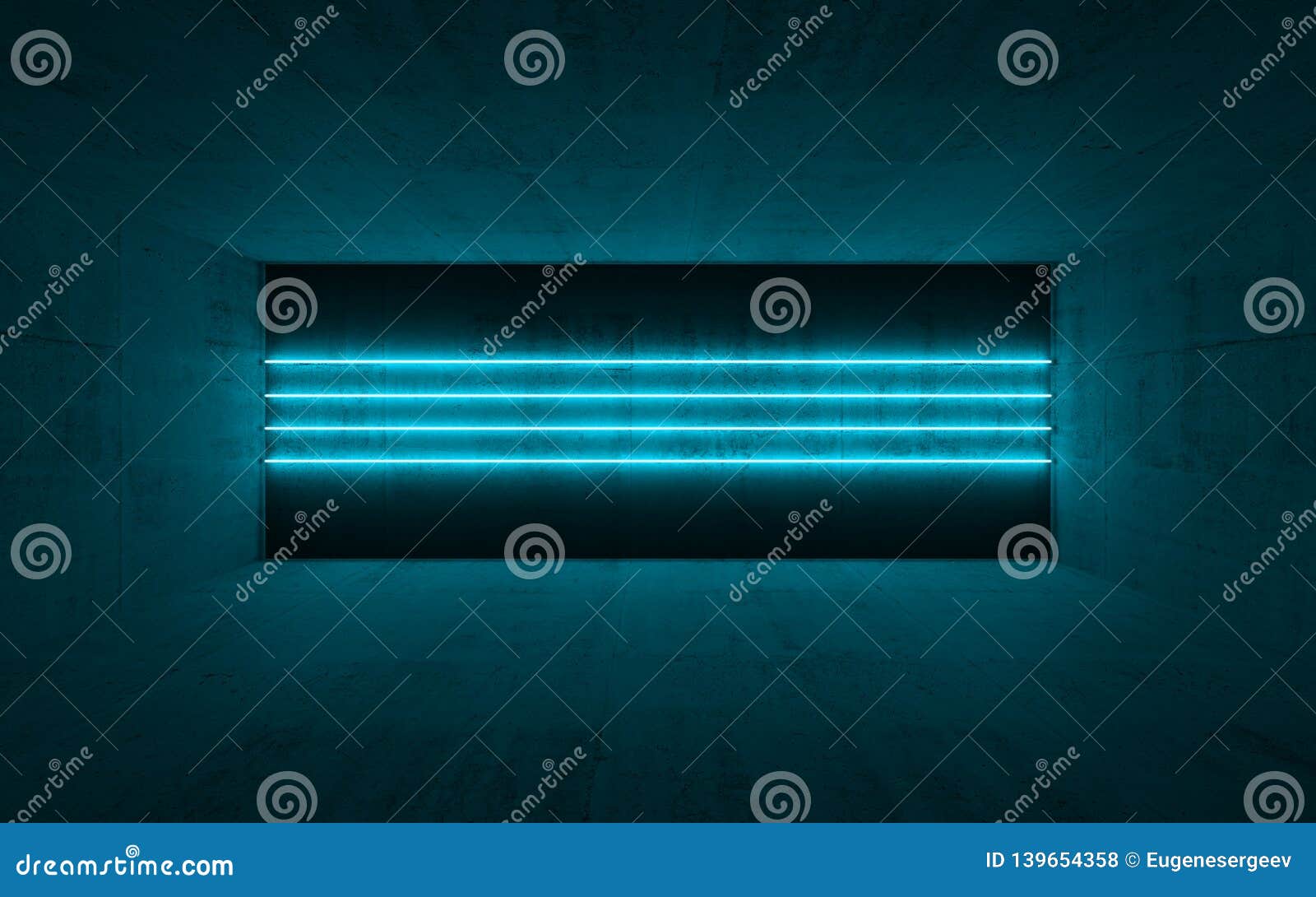 Interior with Blue Neon Light Lines 3d Stock Illustration ...