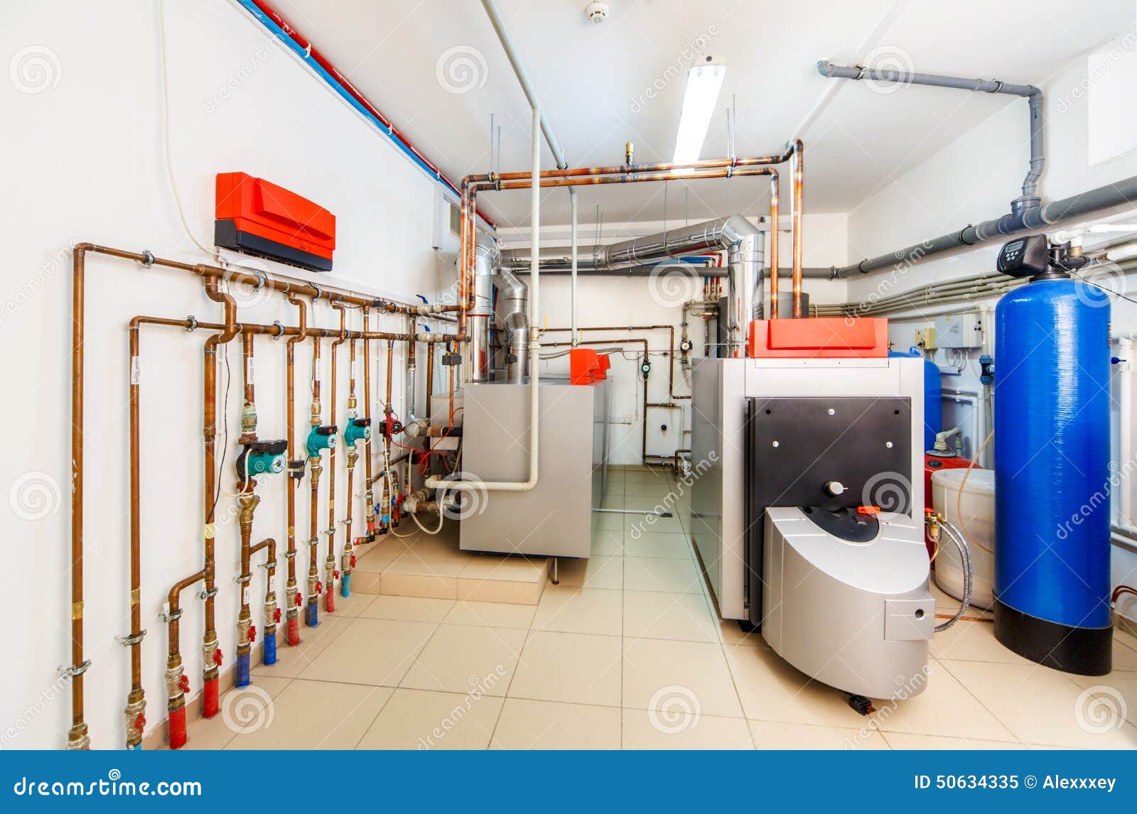 Interior Gas Boiler Room With Multiple Pumps And Piping Royalty-Free ...