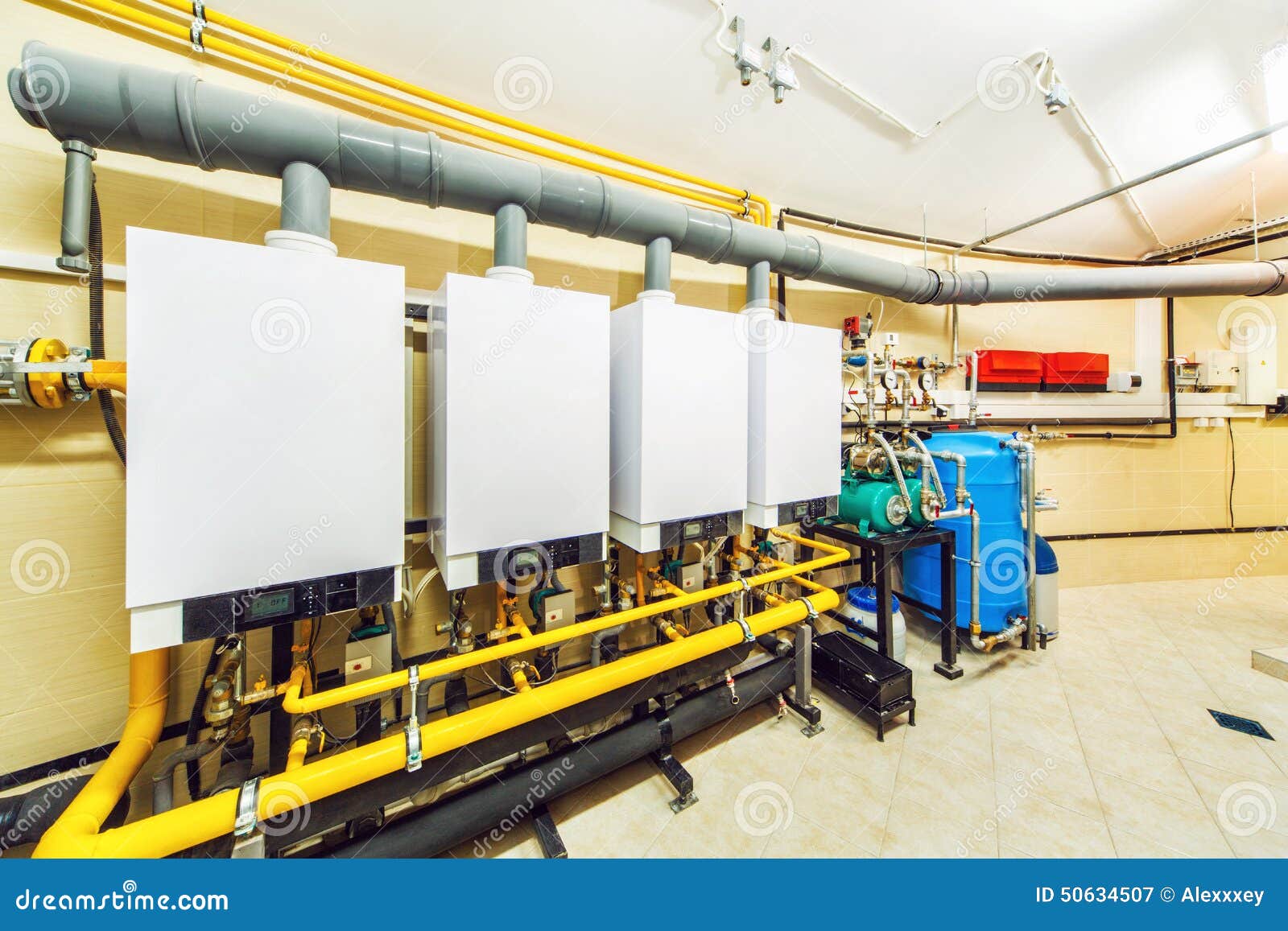 Interior Boiler with Four Powerful of Household Gas Boilers Stock Image ...