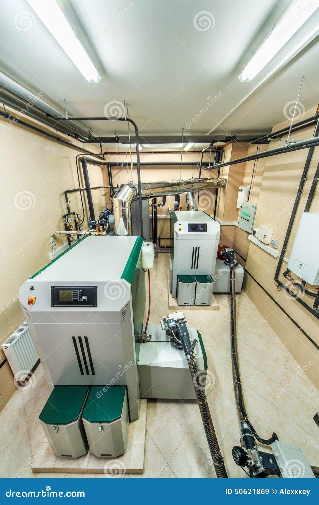 Interior Gas Boiler Room With Multiple Pumps And Piping Royalty-Free ...