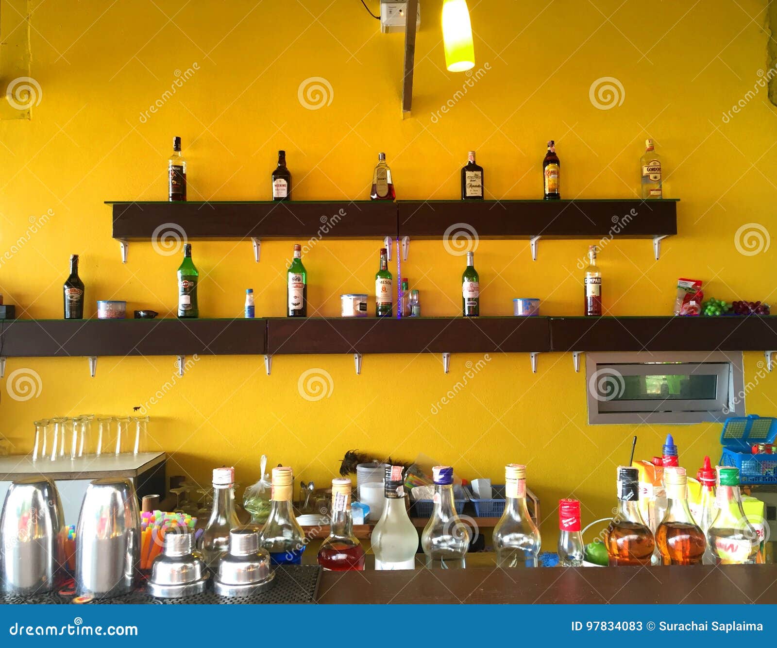 The Interior with a Bottle of Wine Onto the Wall. Editorial Stock Photo ...