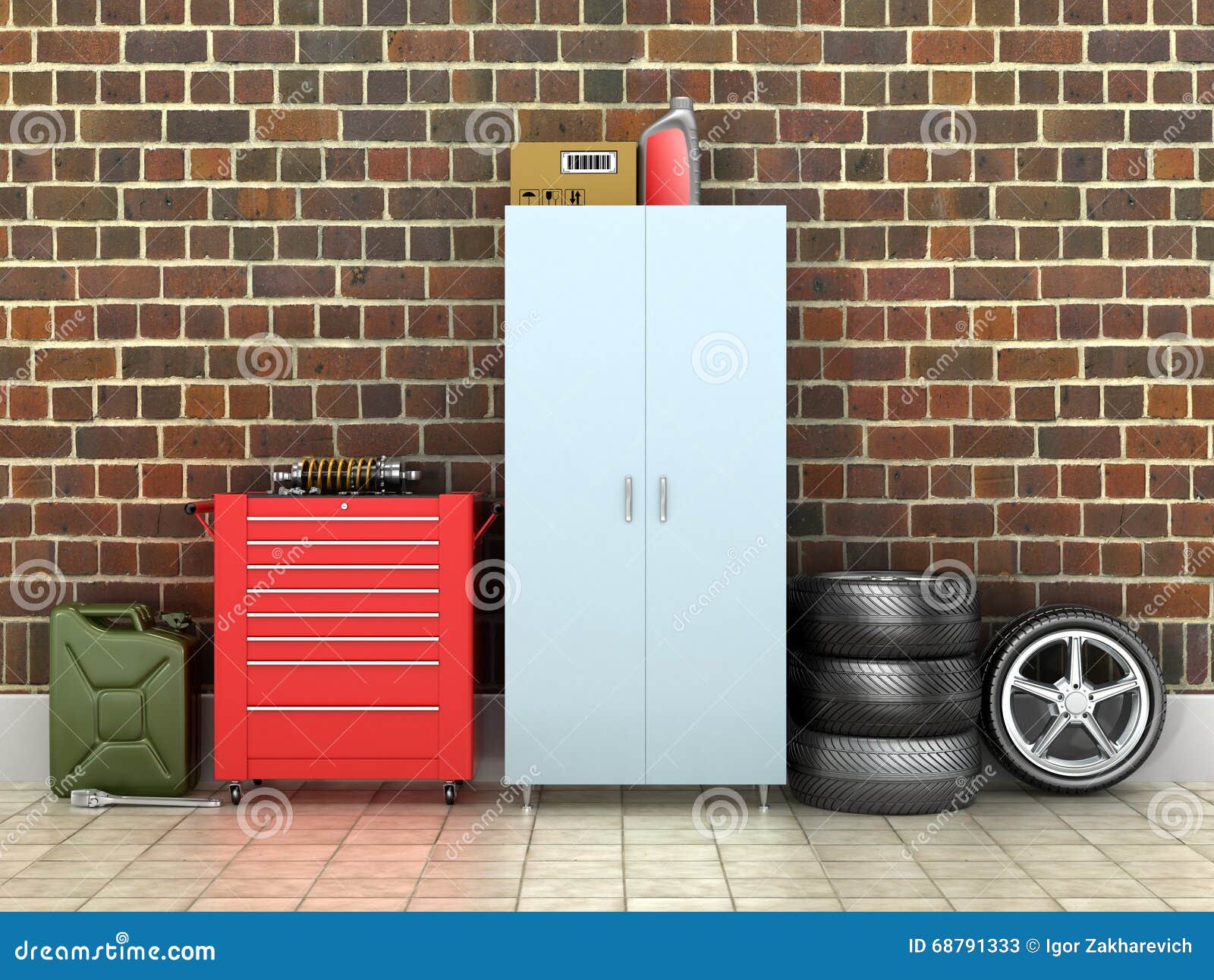 Interior brick garage stock illustration. Illustration of objects ...