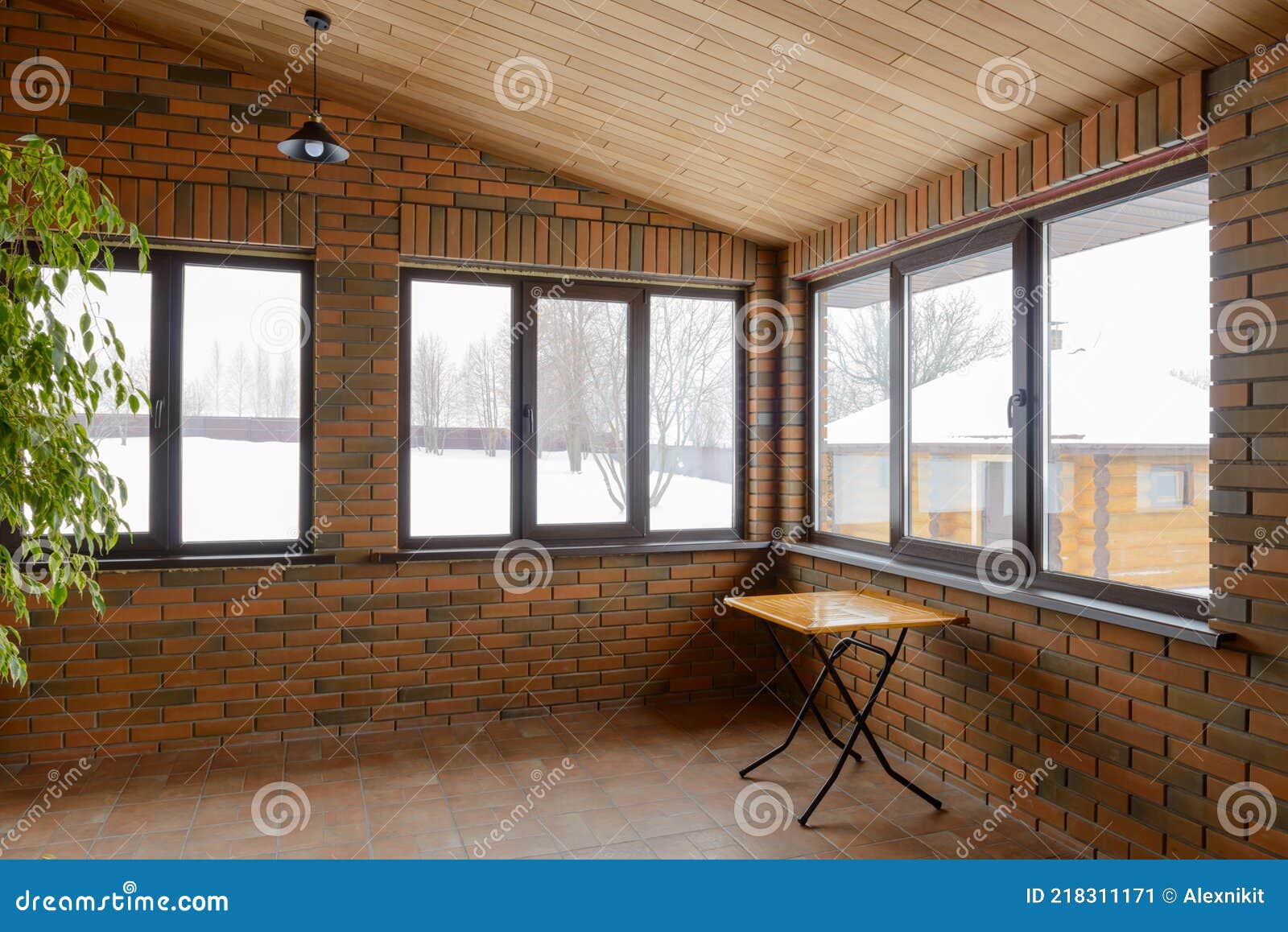 Interior of the Brick Veranda with Large Windows Stock Image - Image of ...