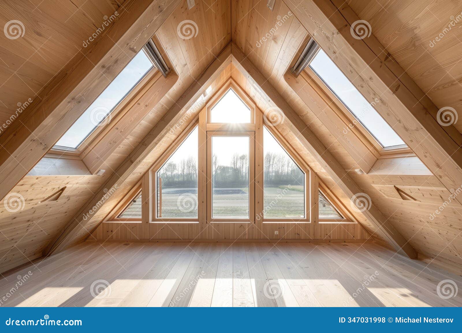 Interior of a Bright Attic Room with Windows Stock Photo - Image of ...