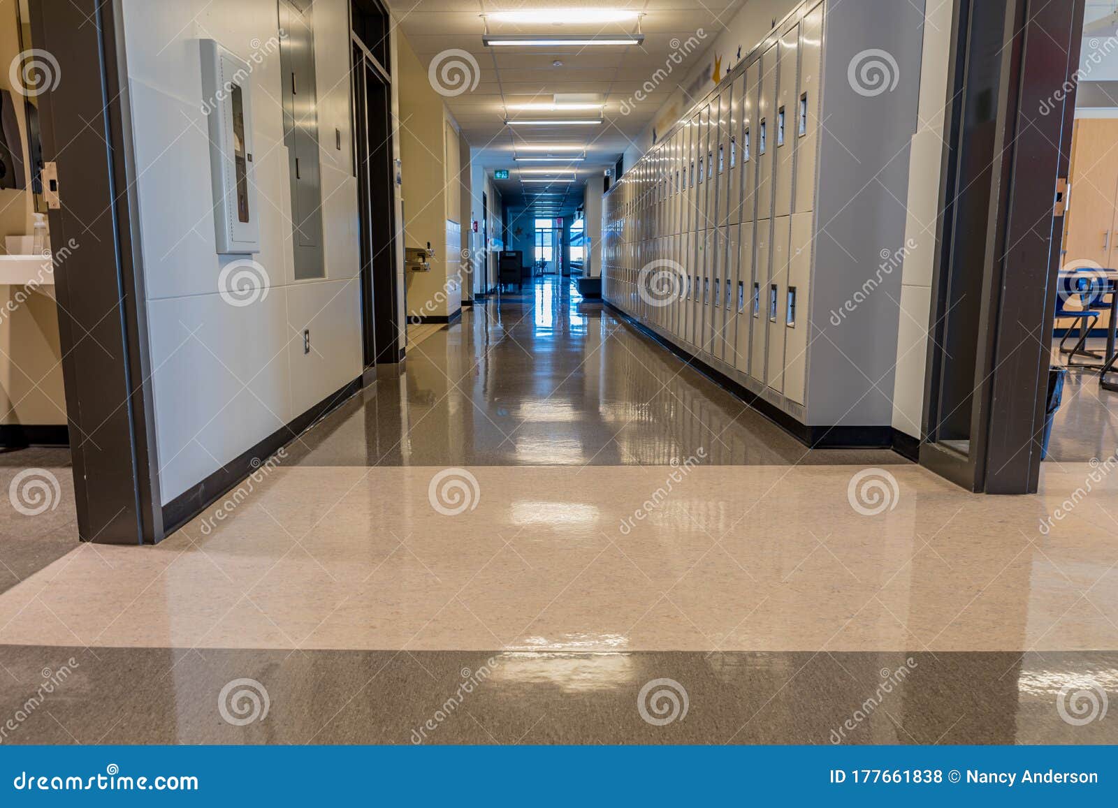 Interior of Bright, Empty School Hallway: Back To School Concept ...