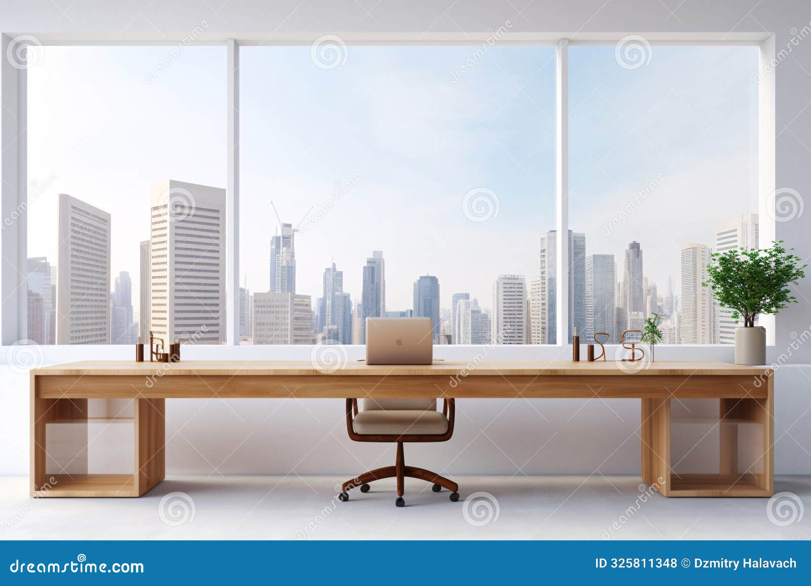 Interior of a Bright Office with Large Windows, Work Desks and ...