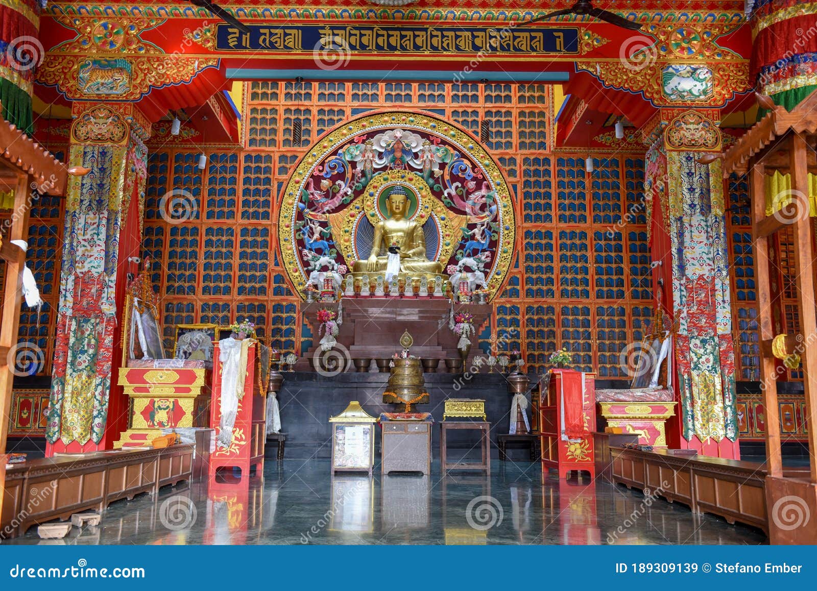 Interior of Buddhist Monastery at the Monastic Zone of Lumbini on Nepal ...