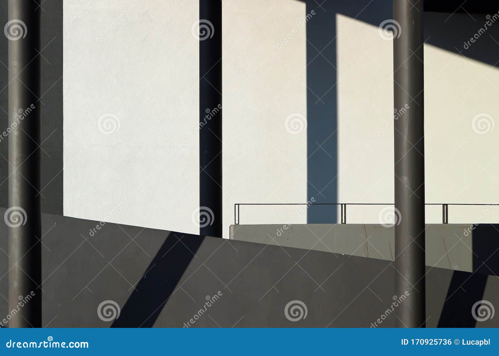 Interior of a Building with Black Columns, Gray Concrete Parapets and ...