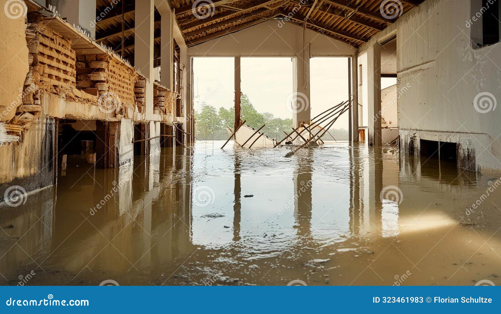 Interior of a Building Damaged and Still Containing Some Water Post ...