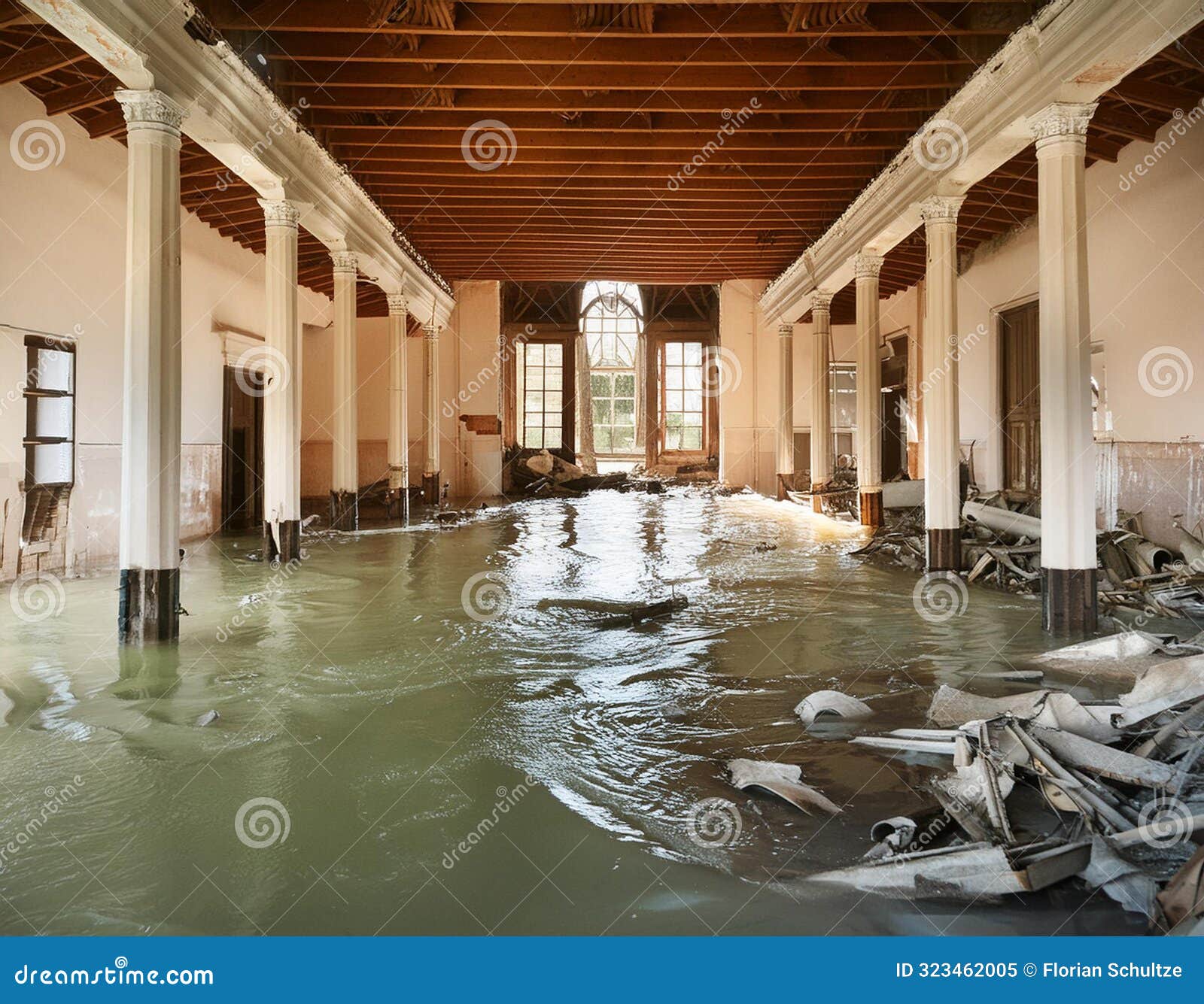 Interior of a Building Damaged and Still Containing Some Water Post ...