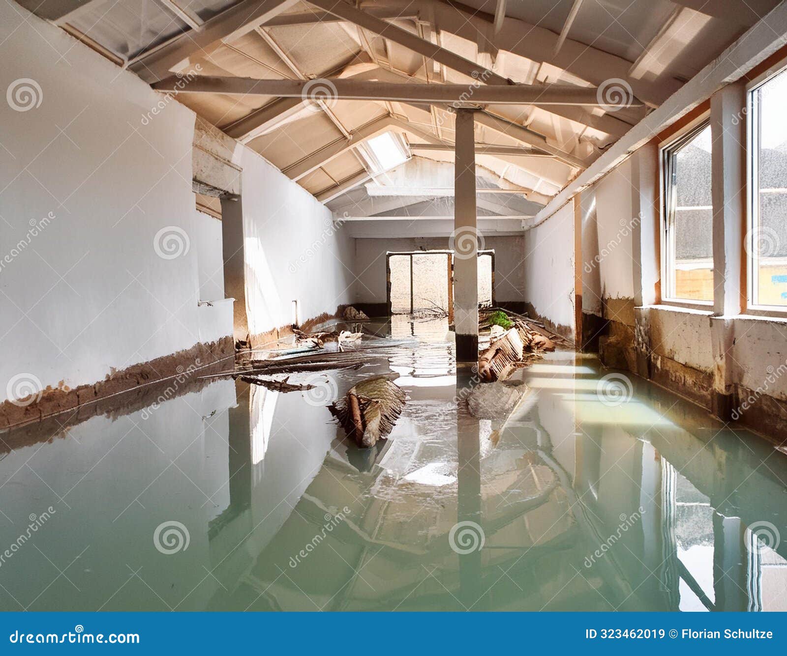 Interior of a Building Damaged and Still Containing Some Water Post ...