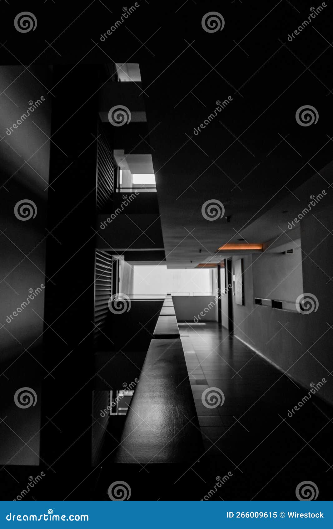 Interior of Building Hall in Black and White Stock Image - Image of ...