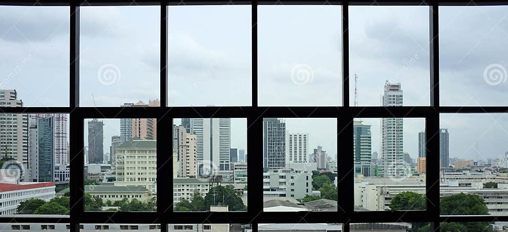 The Interior of the Building`s View of the City from the Office Windows ...