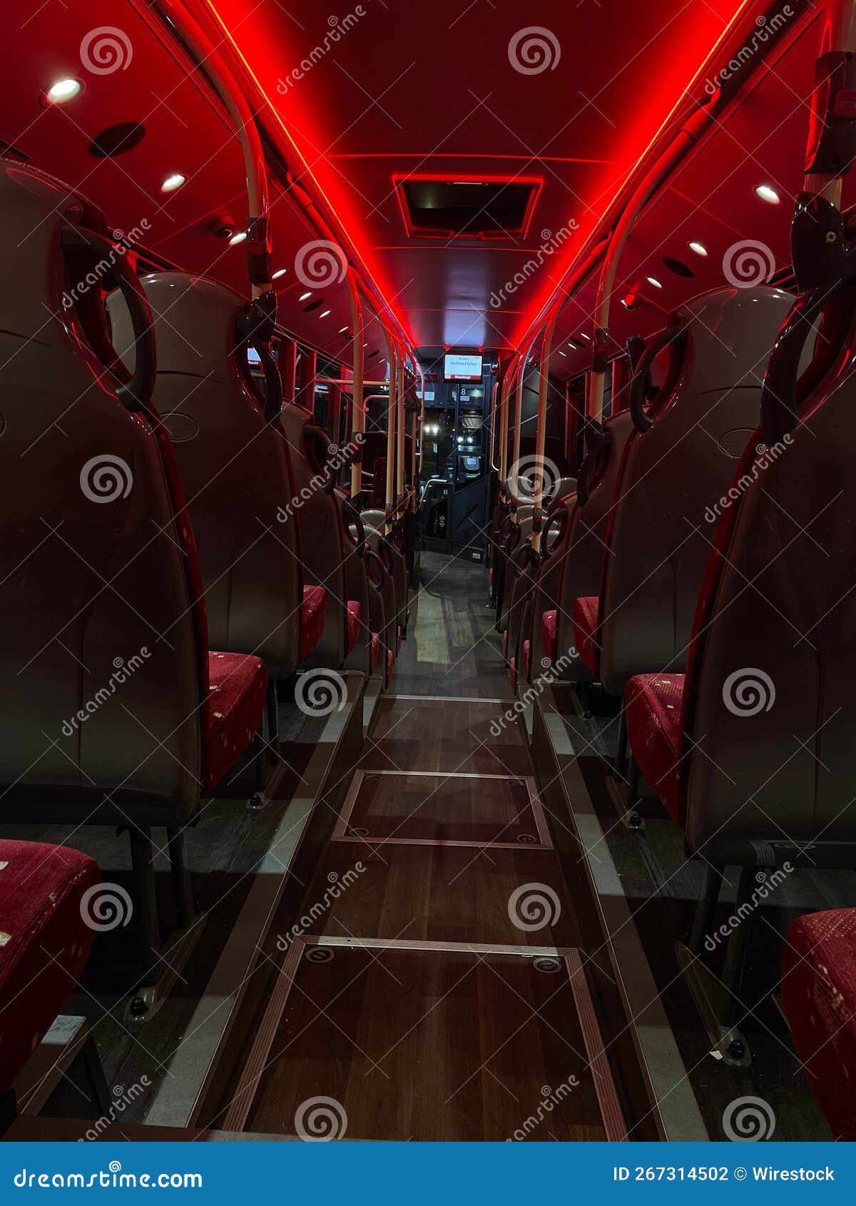 Interior of a Bus Illuminated with Red Light. Stock Photo - Image of ...