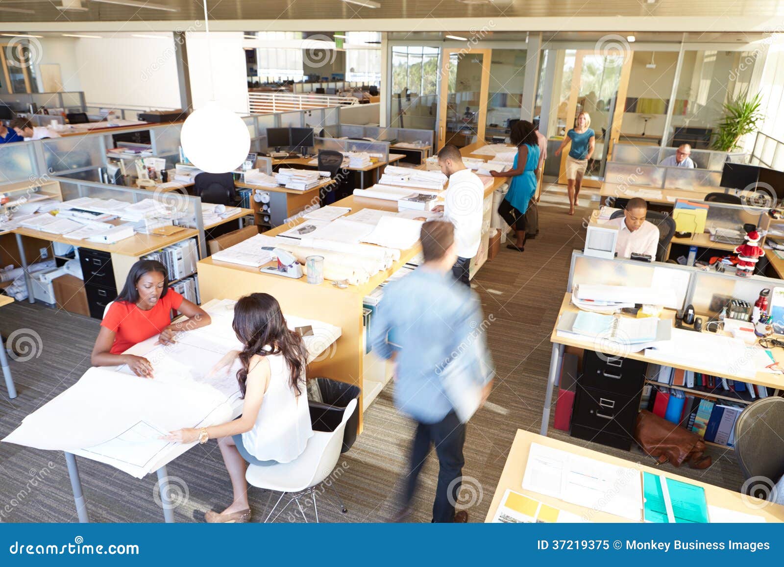 Interior of Busy Modern Open Plan Office Stock Image - Image of ...