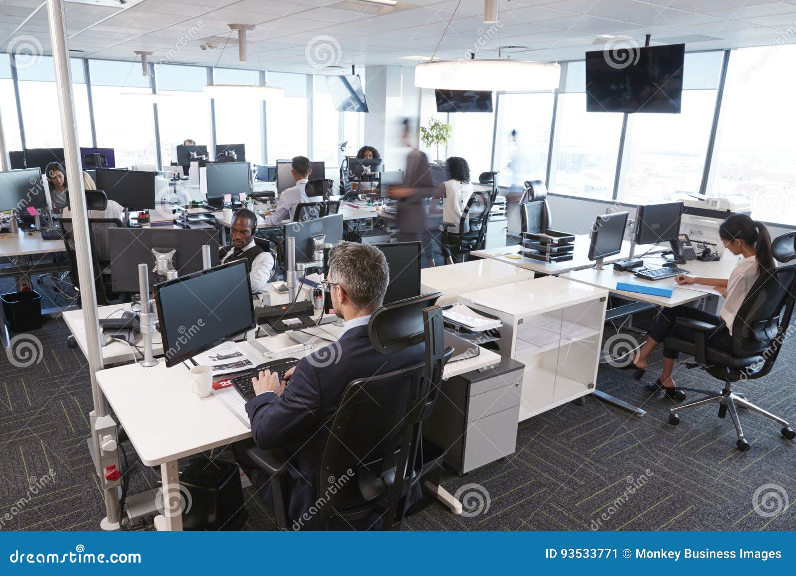 Interior of Busy Modern Open Plan Office with Staff Stock Image - Image ...