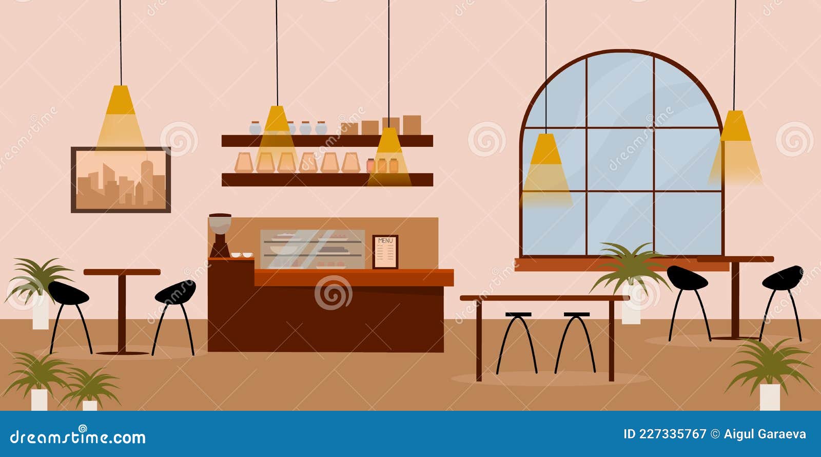 The Interior of the Cafe is Empty without People Stock Vector ...